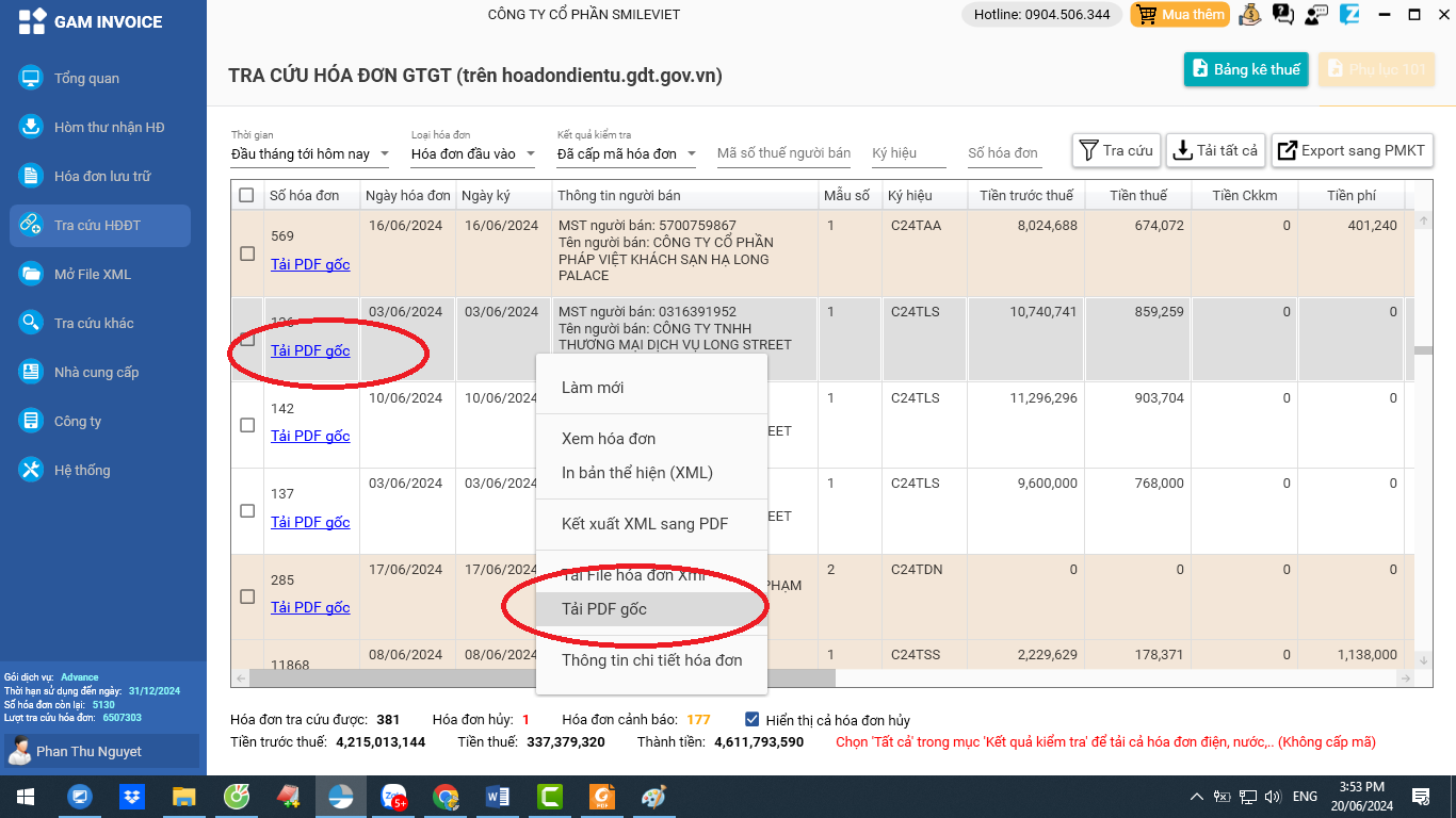 Tra cứu hóa đơn điện tử của CYBER LOTUS không cần Email