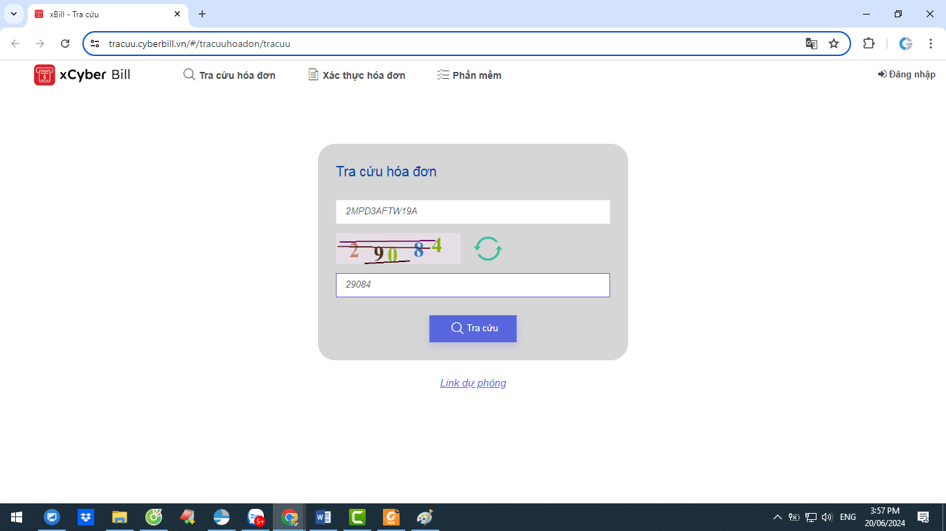 Tra cứu hóa đơn điện tử của CYBER LOTUS không cần Email